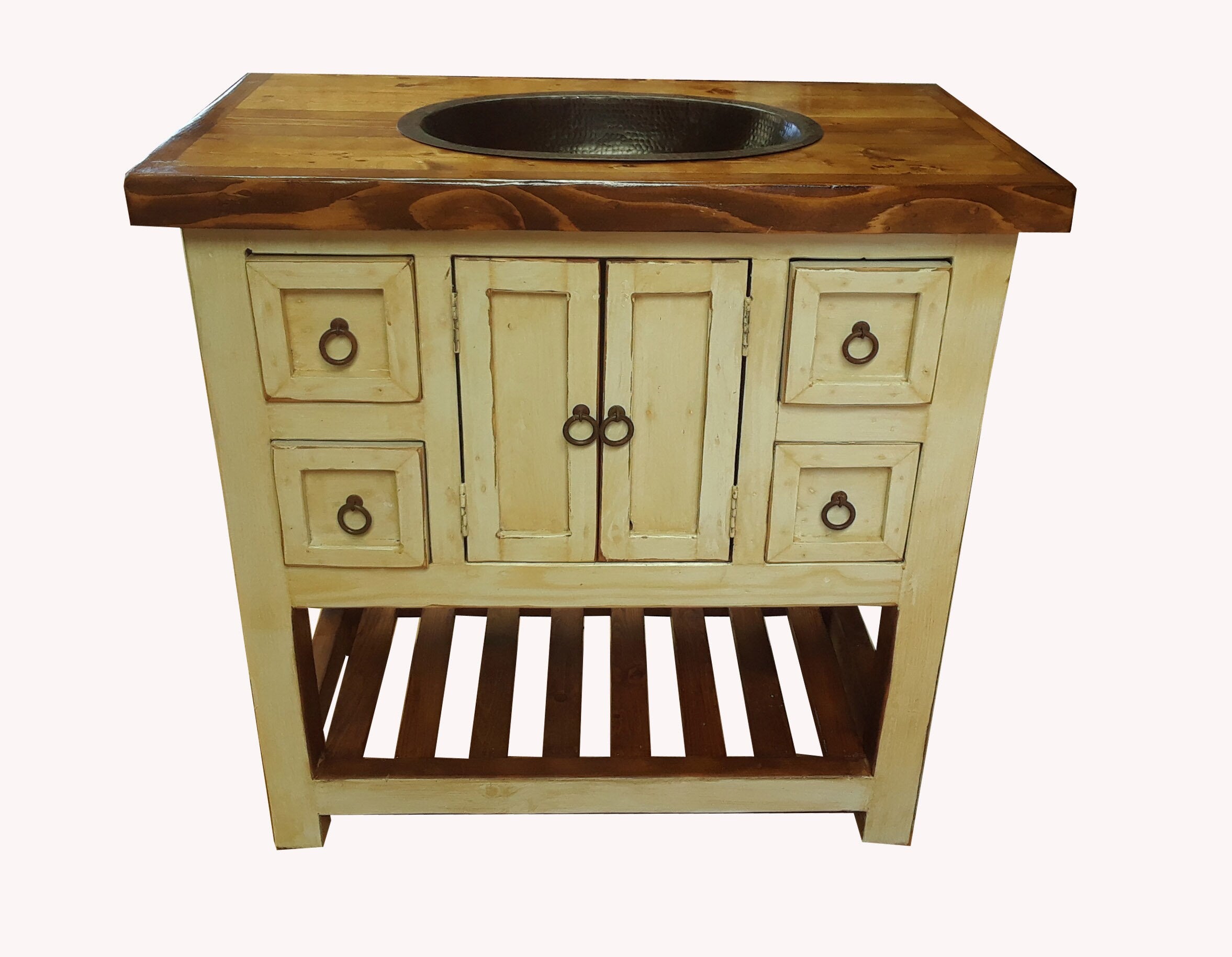 Rustic ladder bottom Old White Weathered Wood Bathroom Vanity – Moreno ...