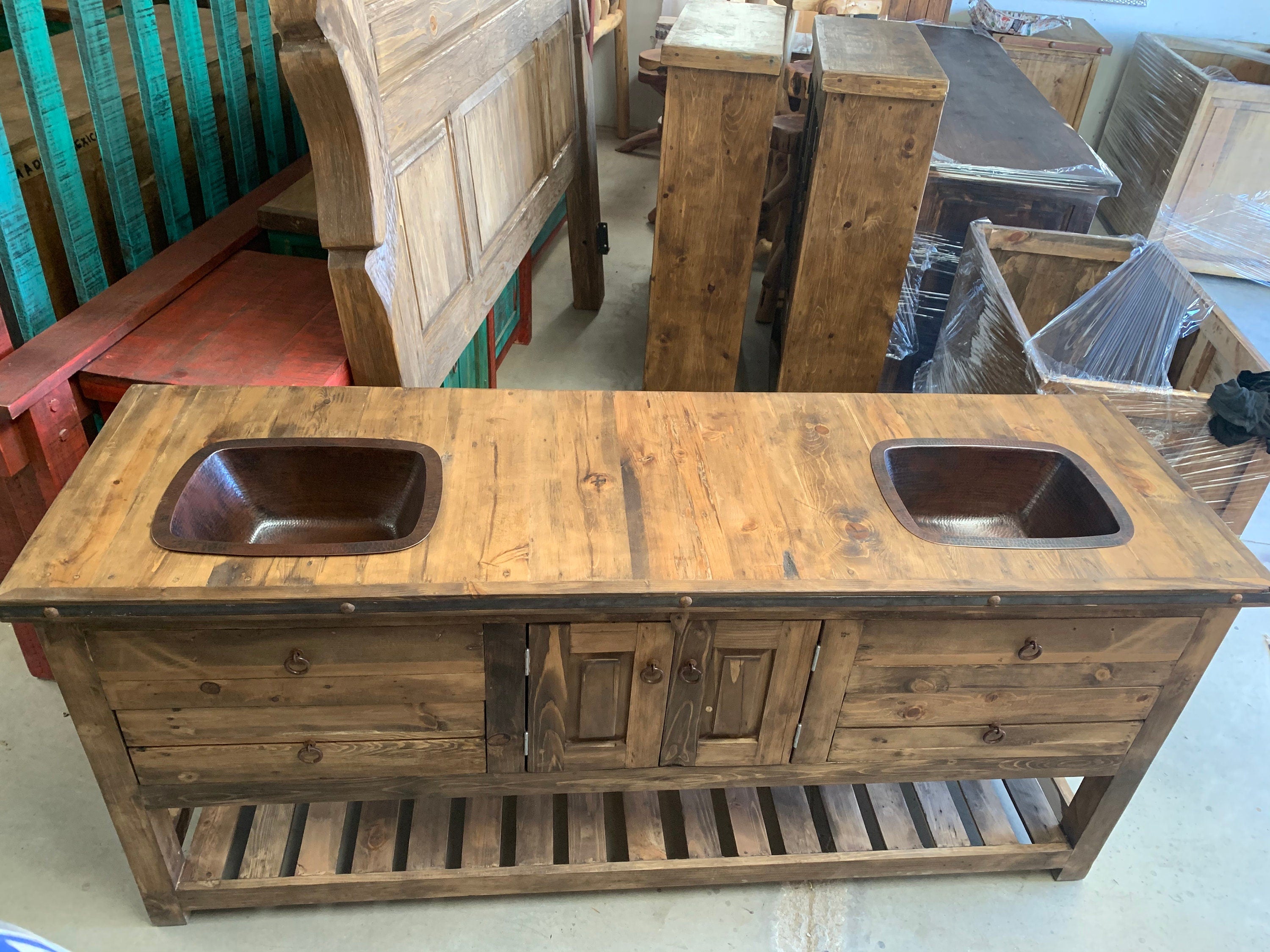 Ladder Bottom Rustic Bathroom Vanity – Moreno's - Rustic Furniture