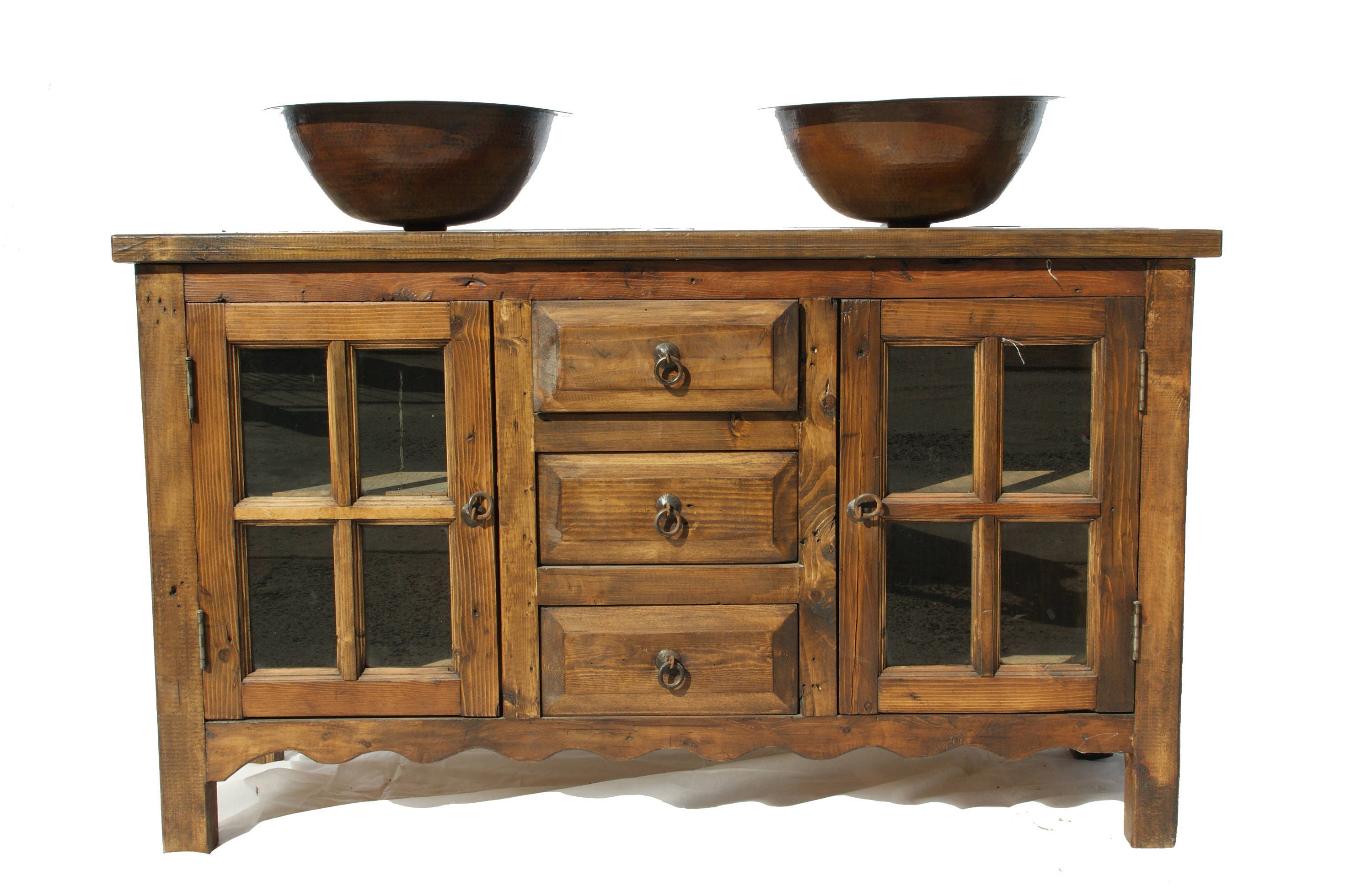 Custom Rustic Bathroom Vanity 48" wide Glass Doors – Moreno's - Rustic ...